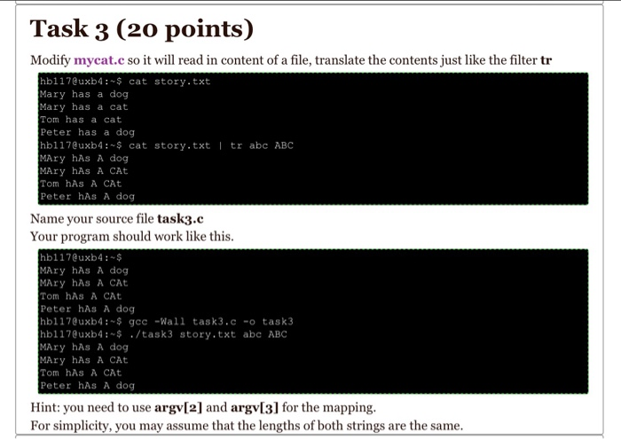 Task 3 (20 points) Modify mycat.c so it will read in | Chegg.com