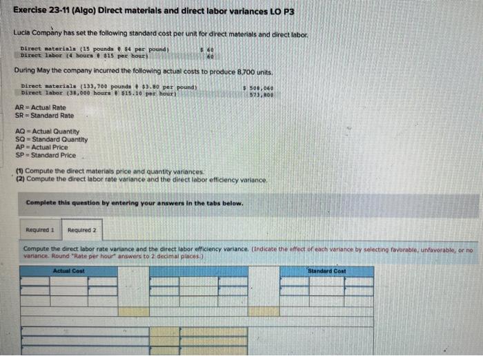 Solved Exercise 23-11 (Algo) Direct materials and direct | Chegg.com