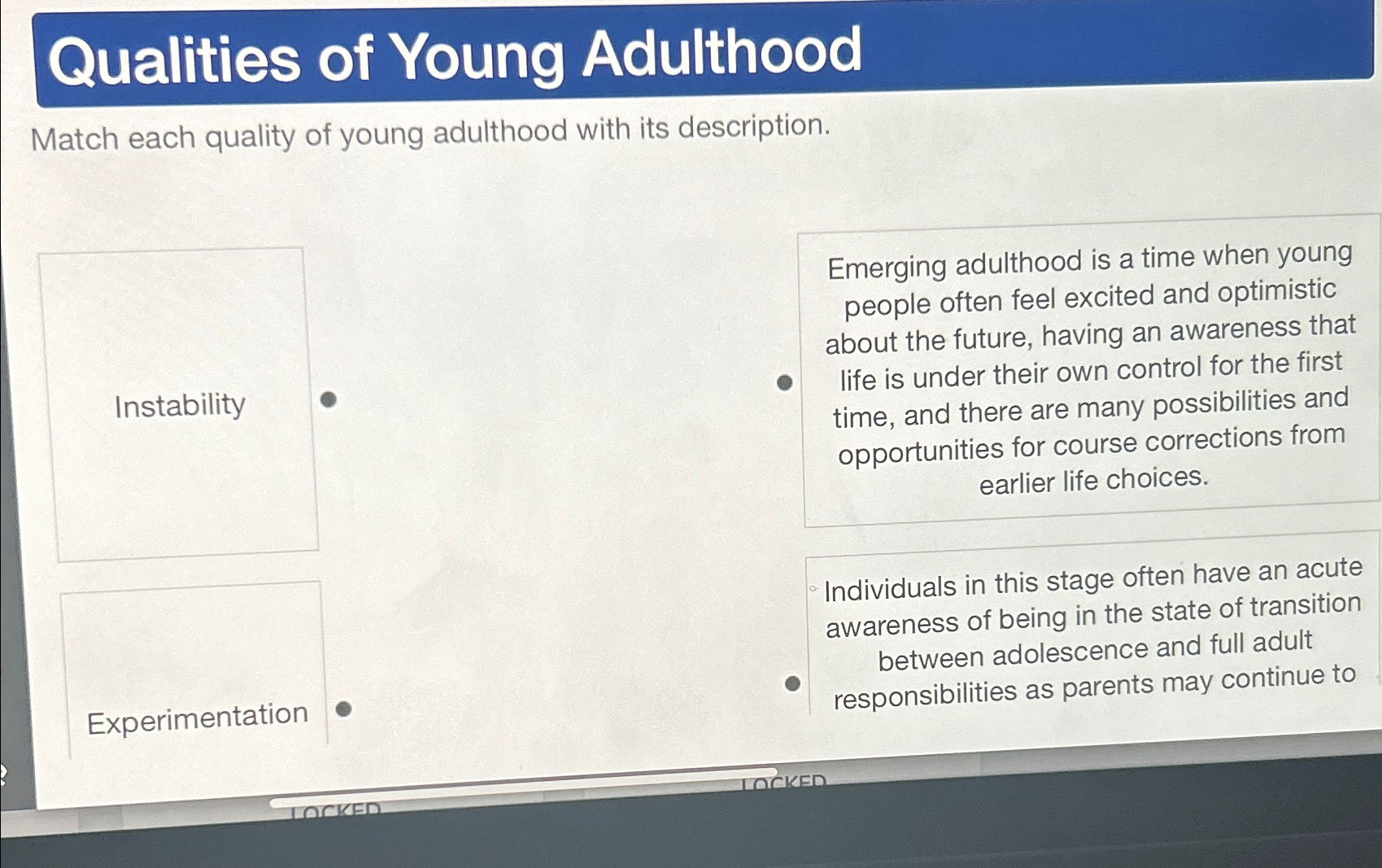 Solved Qualities of Young AdulthoodMatch each quality of | Chegg.com