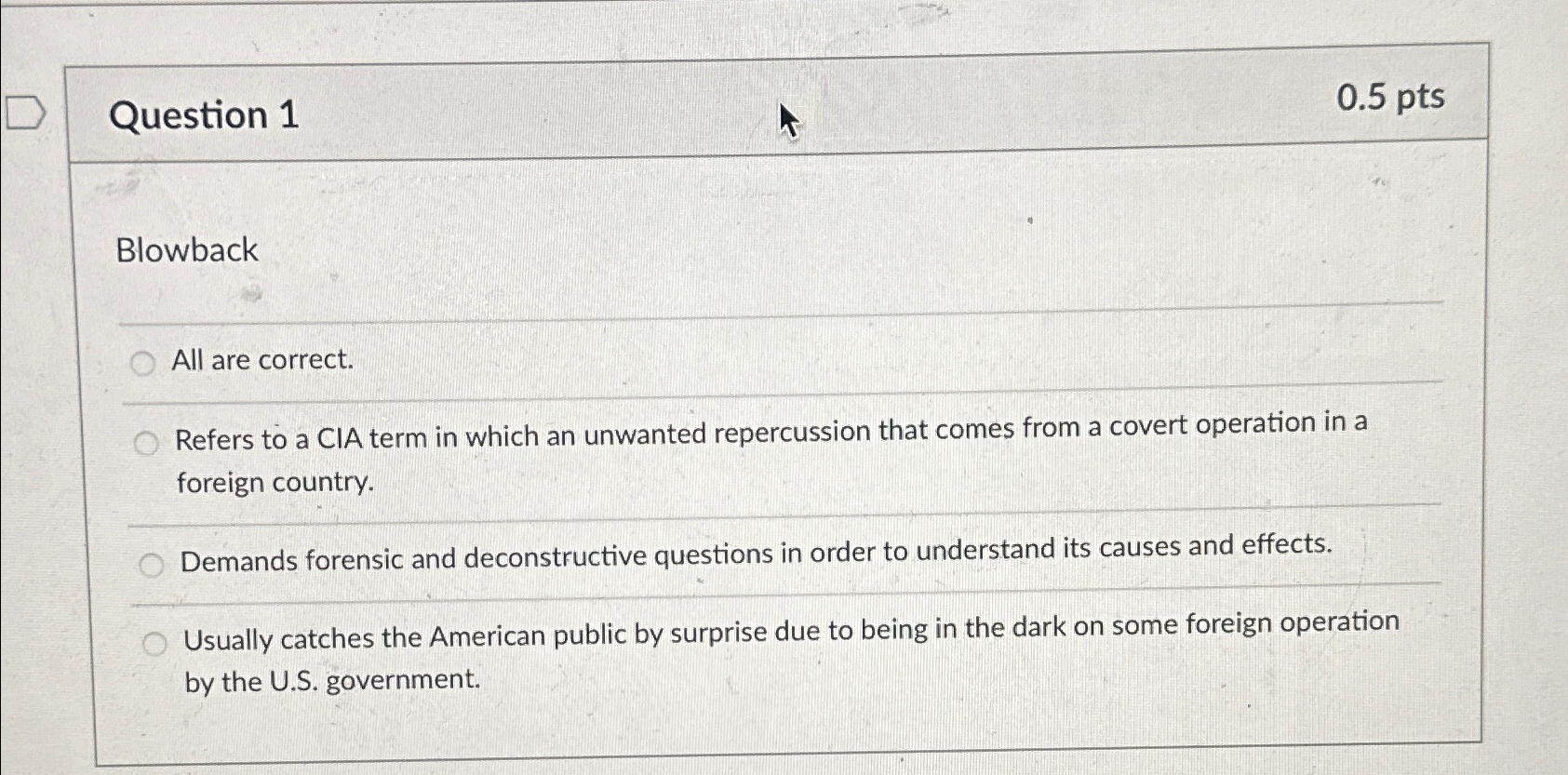 Solved Question 10.5ptsBlowbackAll are correct.Refers to a | Chegg.com