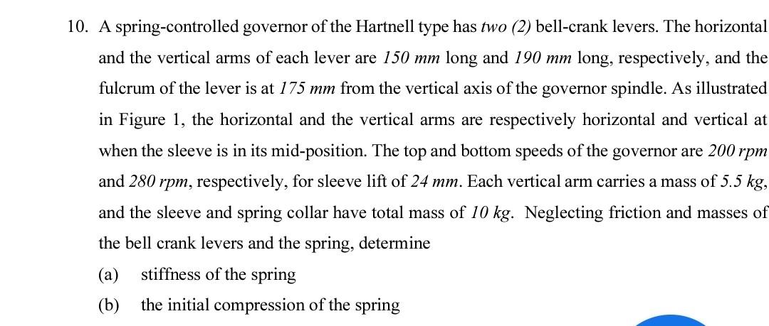 Solved 10. A spring-controlled governor of the Hartnell type | Chegg.com