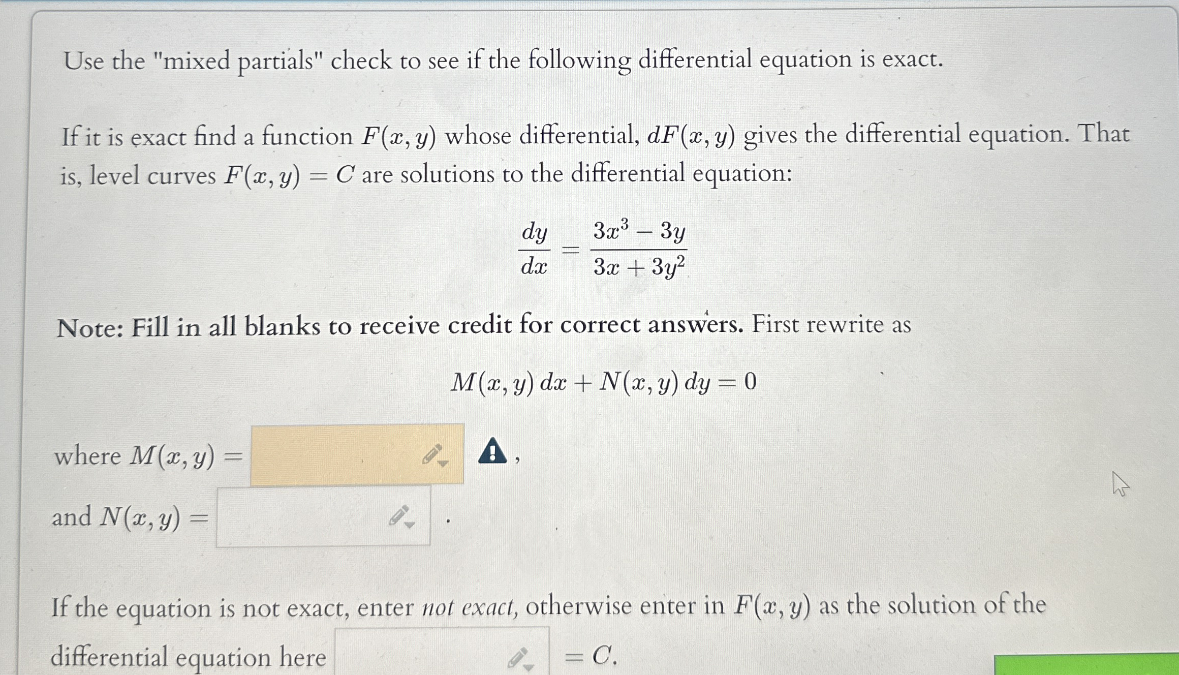 Solved Use the "mixed partials" check to see if the | Chegg.com