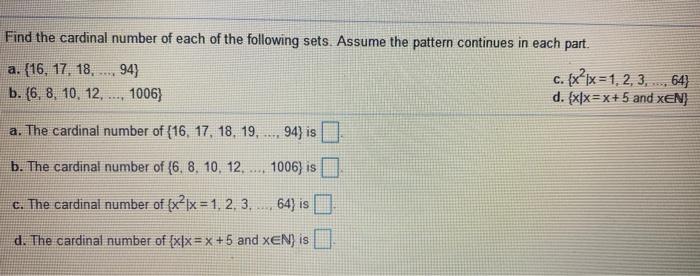 Solved *** Find the cardinal number of each of the following | Chegg.com