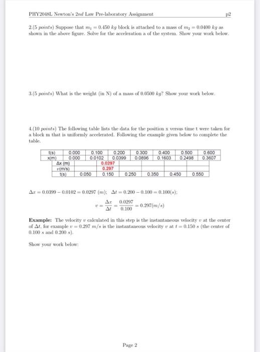 Solved pl PHY2048L: Newton's 2nd Law Pre-laboratory | Chegg.com