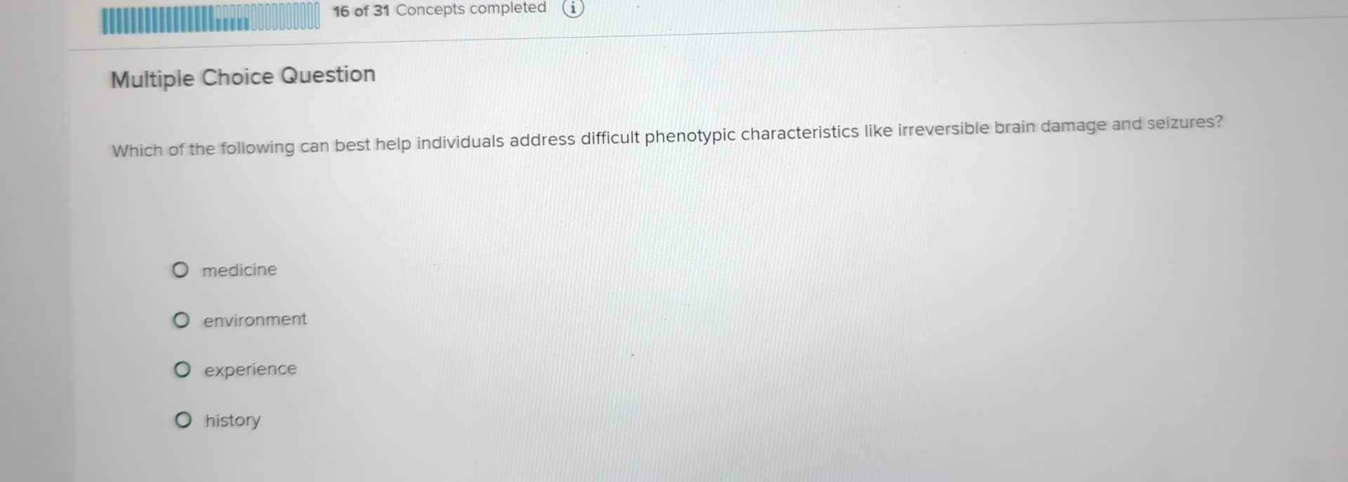 Solved 16 ﻿of 31 ﻿Concepts completed (i)Multiple Choice | Chegg.com