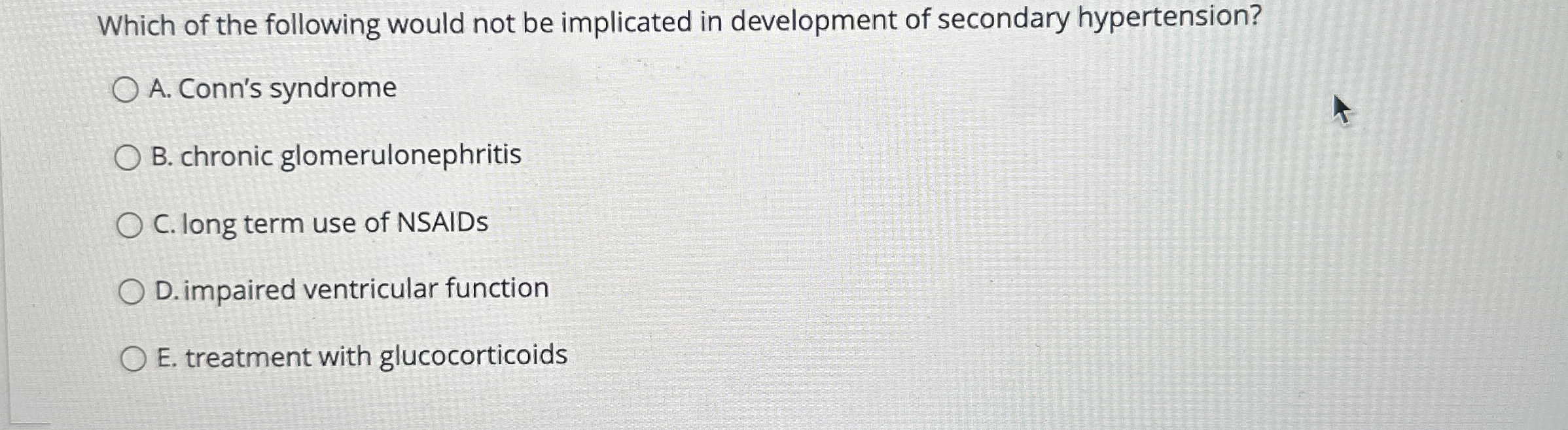 Solved Which of the following would not be implicated in | Chegg.com