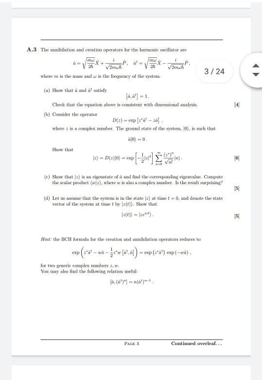 Solved A.3 The annihilation and creation operators for the | Chegg.com
