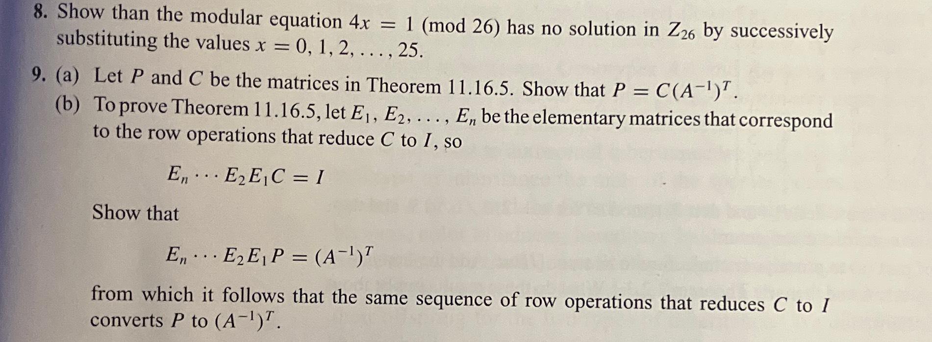 Show than the modular equation 4x=1(mod26) ﻿has no | Chegg.com