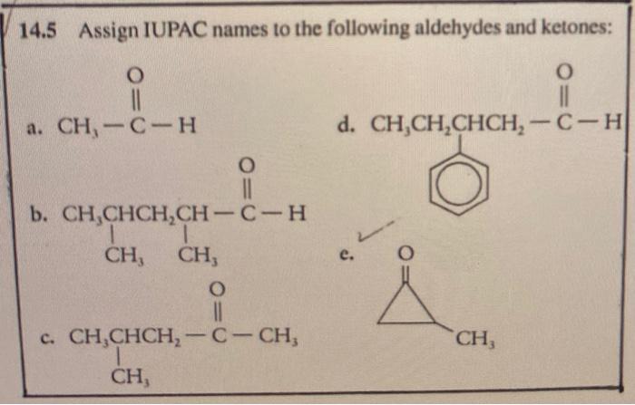 Solved 14.5 Assign IUPAC names to the following aldehydes | Chegg.com