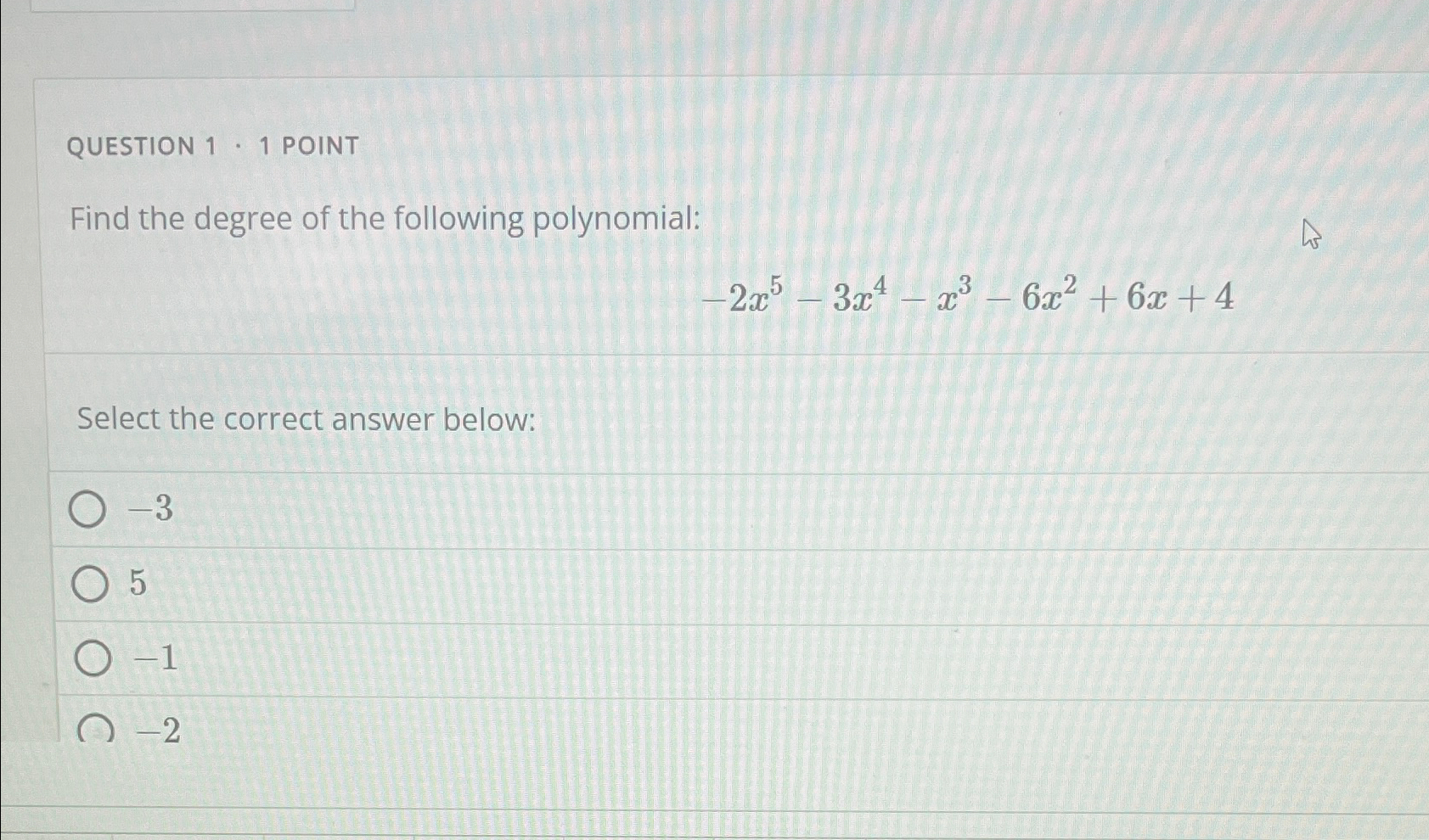 Solved QUESTION 1*1 ﻿POINTFind the degree of the following | Chegg.com