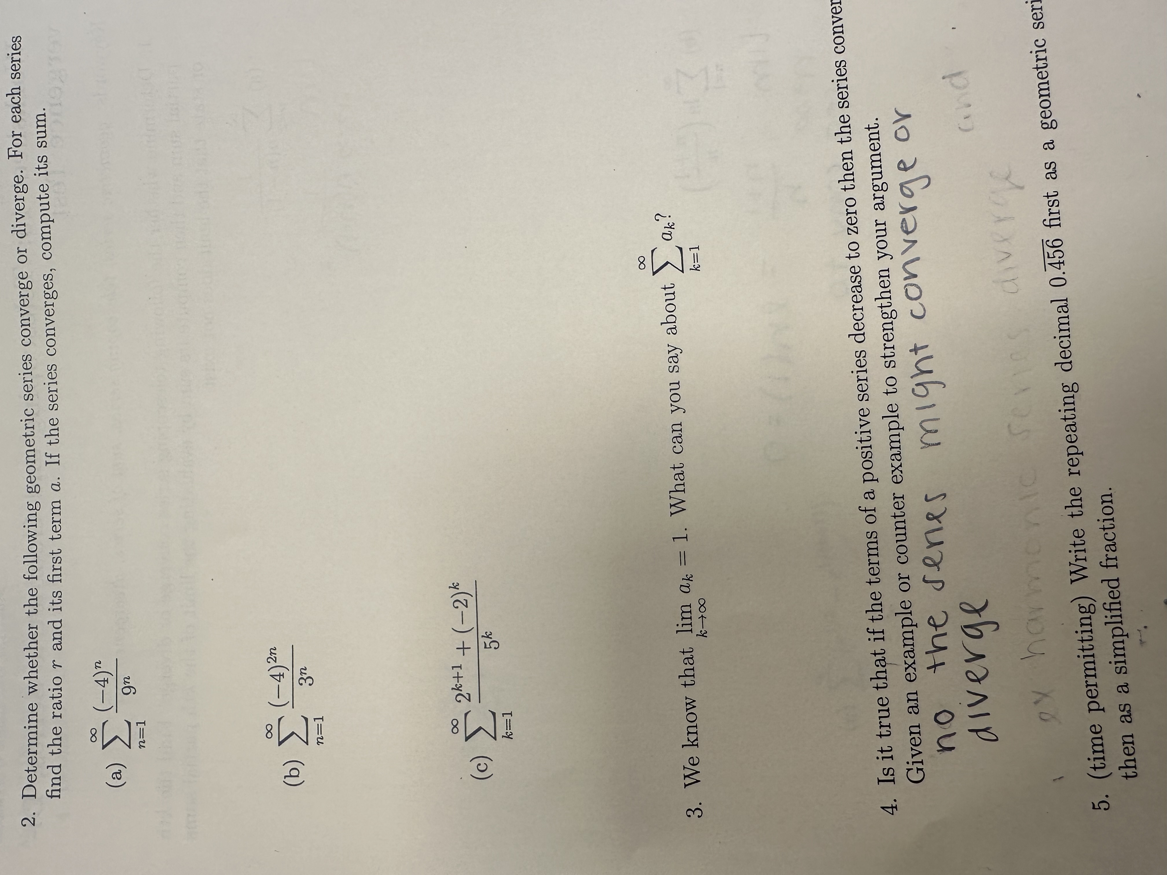 Solved Determine whether the following geometric series | Chegg.com
