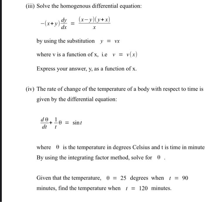 Solved (iii) Solve the homogenous differential equation: | Chegg.com