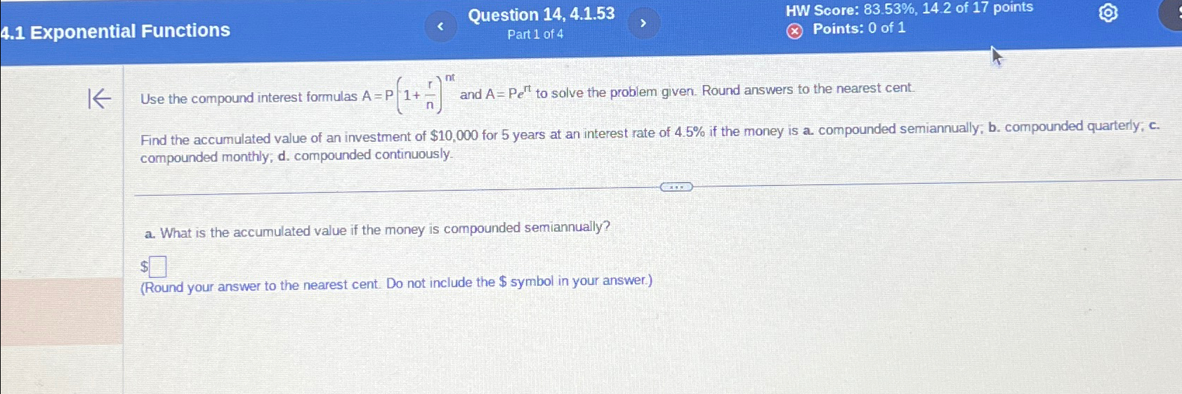 Solved 41 ﻿exponential Functionsquestion 14 4153hw 