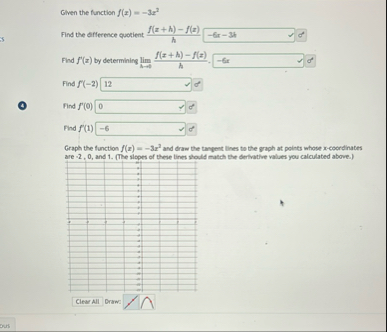 Solved Graph the function f(x)=-3x2 ﻿and draw the tangent | Chegg.com