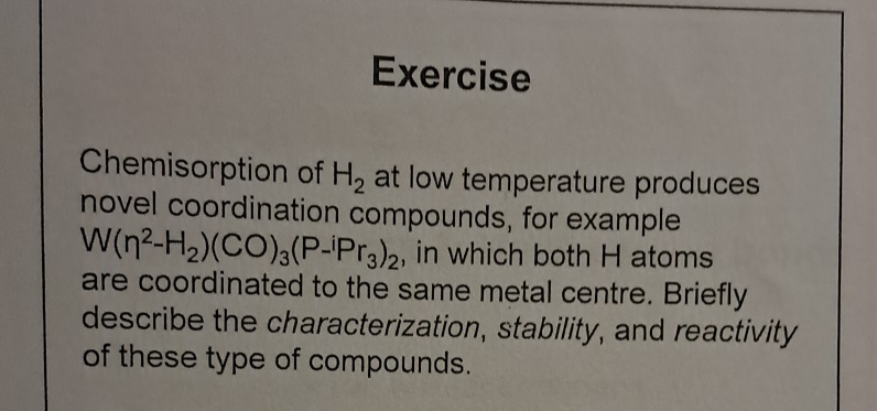 ExerciseChemisorption of H2 ﻿at low temperature | Chegg.com