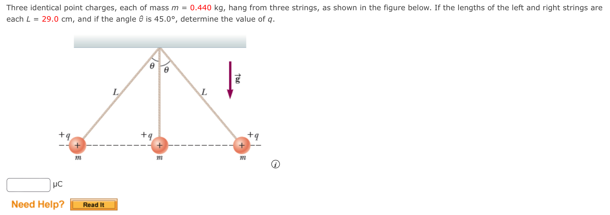 Solved Three identical point charges, each of mass | Chegg.com