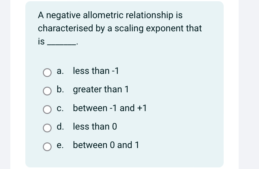Solved A negative allometric relationship is characterised | Chegg.com