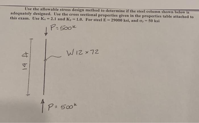 Use the allowable stress design method to determine | Chegg.com