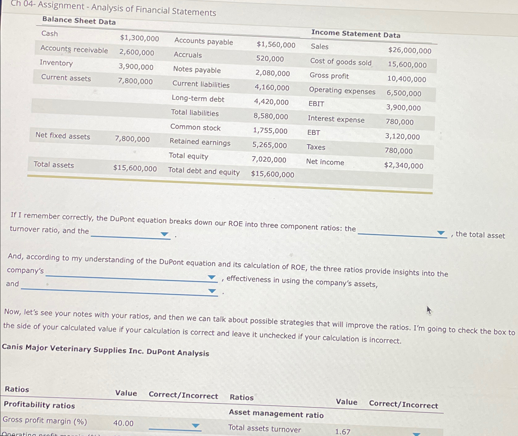 Ch 04- ﻿Assignment - ﻿Analysis of Financial | Chegg.com