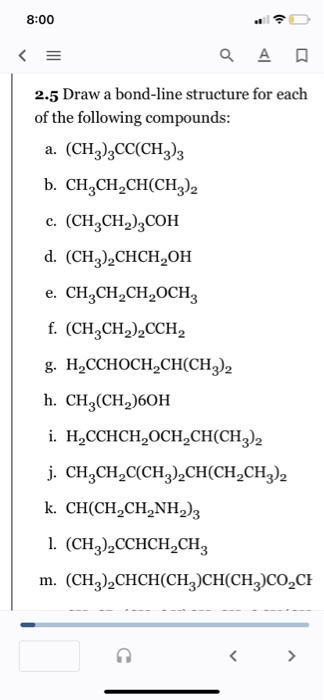 Solved 2.5 Draw a bond-line structure for each of the | Chegg.com