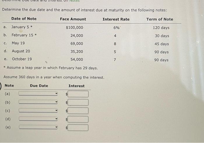 Solved Determine the due date and the amount of interest due | Chegg.com