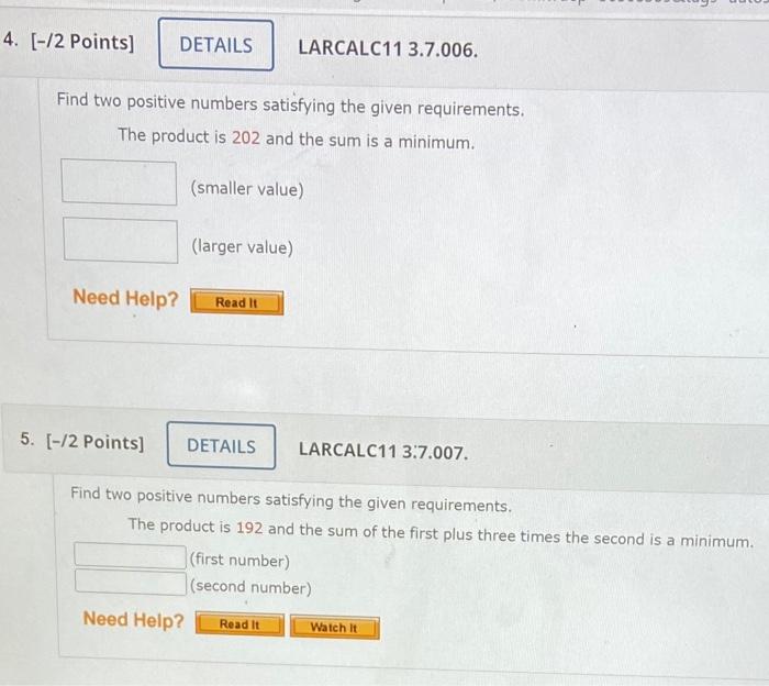 Solved Find two positive numbers satisfying the given | Chegg.com