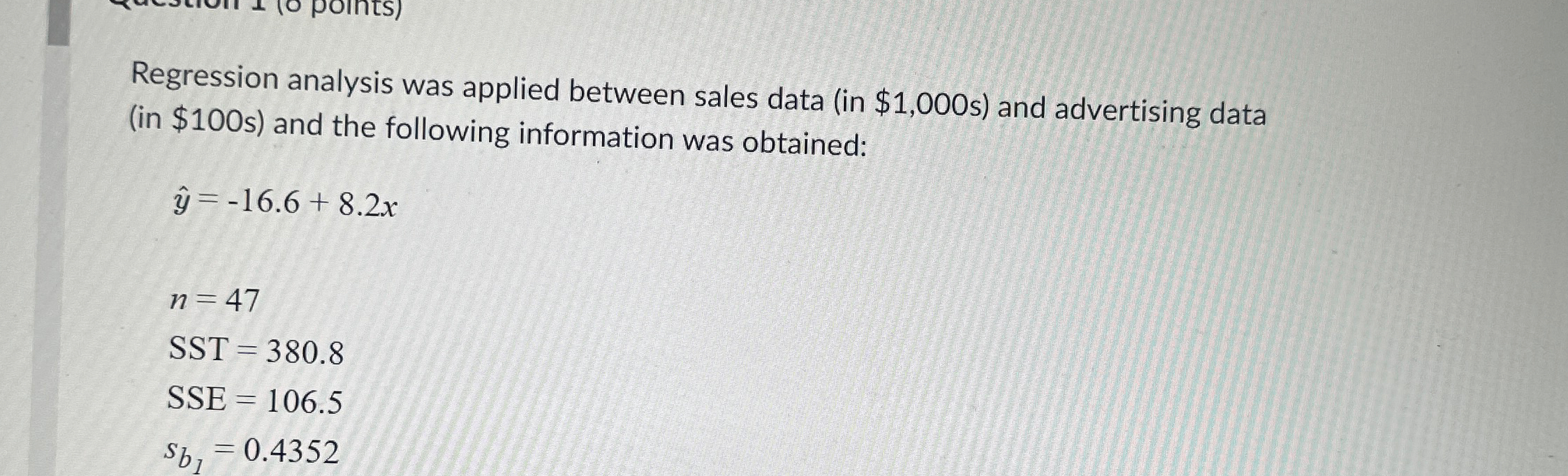 Solved Regression analysis was applied between sales data | Chegg.com