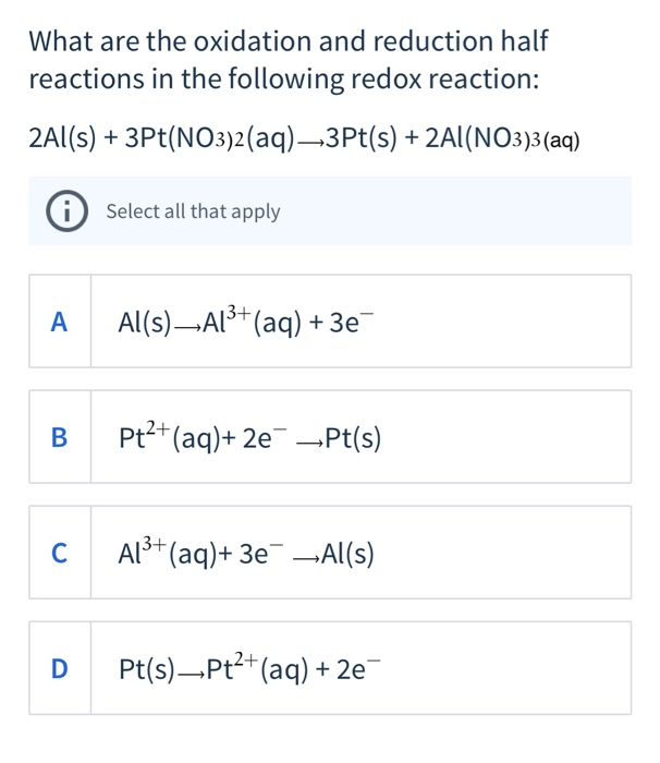 Solved What are the oxidation and reduction half reactions | Chegg.com