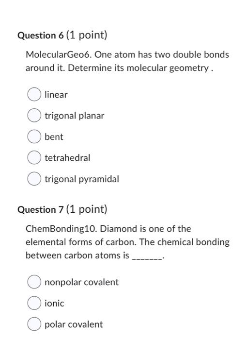 Solved MolecularGeo6. One atom has two double bonds around | Chegg.com