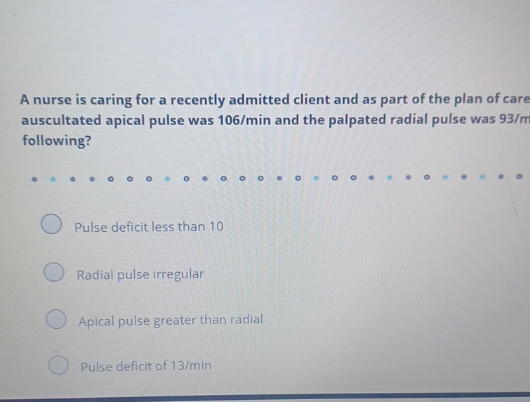A nurse is caring for a recently admitted client and | Chegg.com