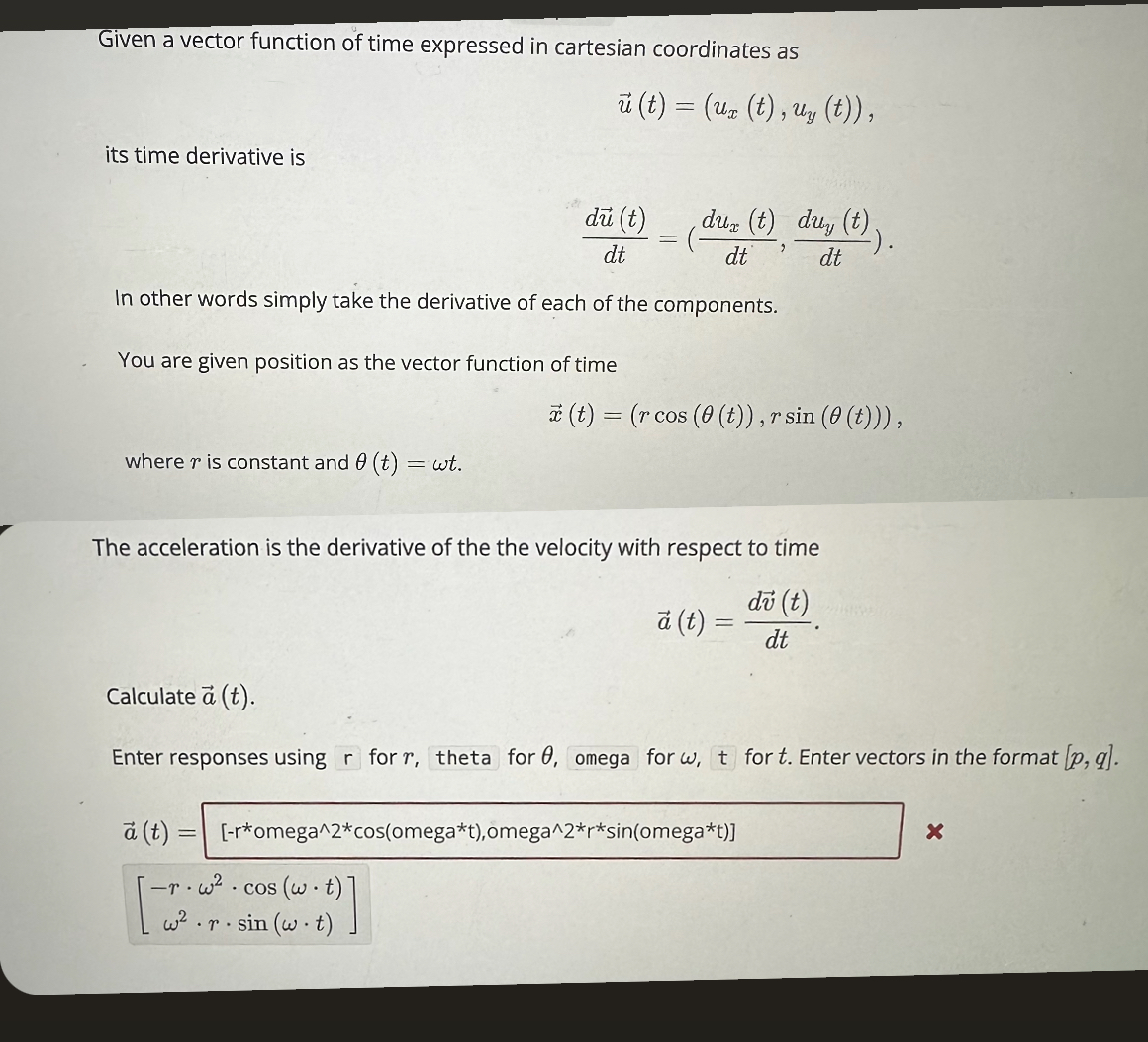 Solved Given a vector function of time expressed in | Chegg.com