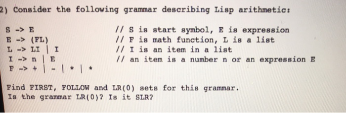 Solved 2 Consider The Following Grammar Describing Lisp 