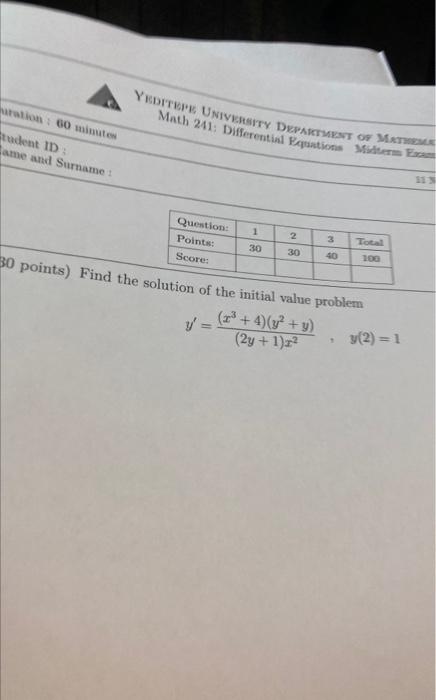 Solved 30 points) Find the sol | Chegg.com