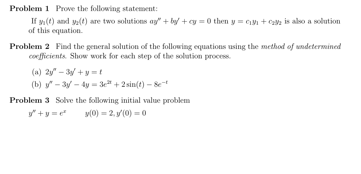 Solved Problem 1 ﻿Prove the following statement:If y1(t) | Chegg.com