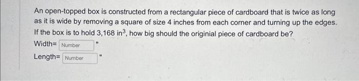 Solved An open-topped box is constructed from a rectangular | Chegg.com