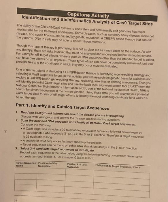 Solved Capstone Activity Identification and Bioinformatics | Chegg.com