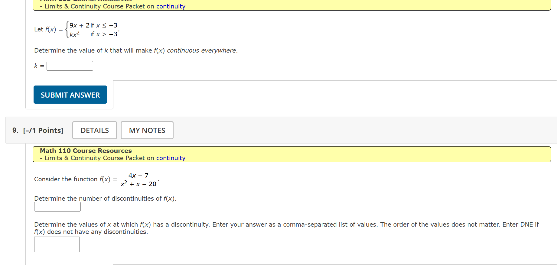 Solved Limits & Continuity Course Packet on ﻿continuityLet | Chegg.com