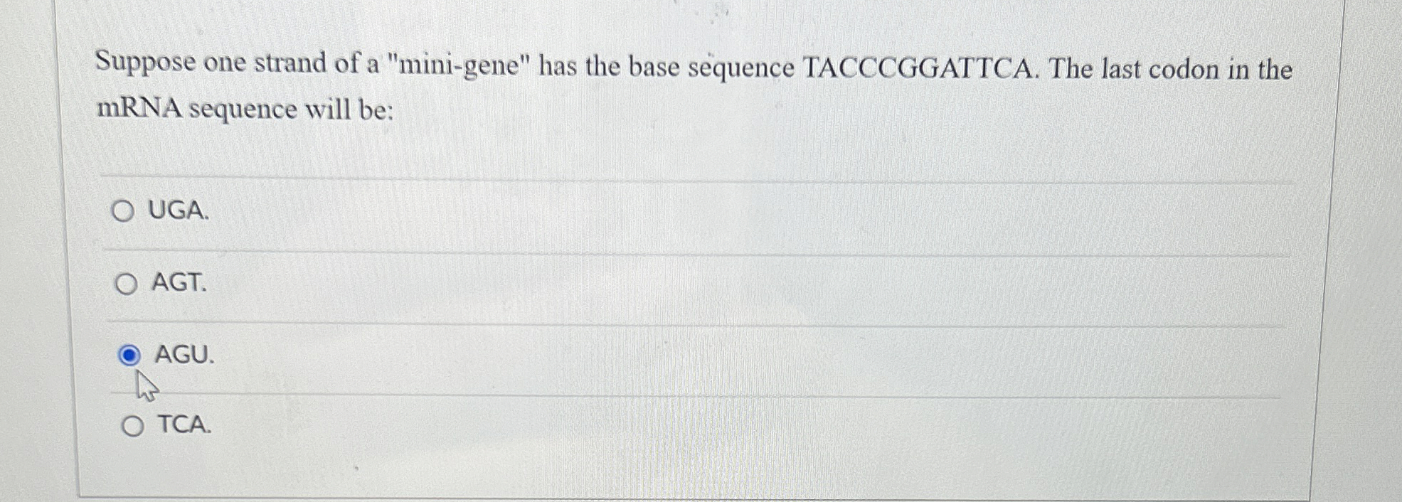 Solved Suppose one strand of a "mini-gene" has the base | Chegg.com