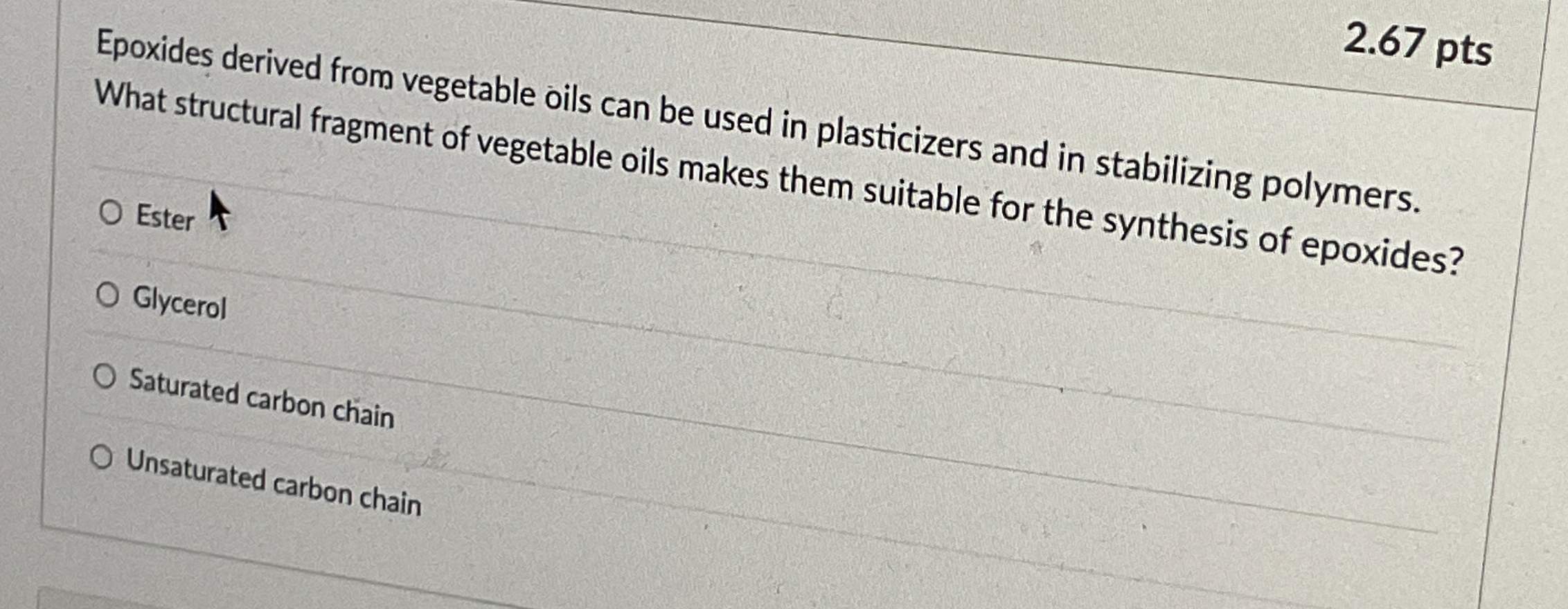 Solved 2.67 ﻿ptsEpoxides derived from vegetable oils can be | Chegg.com