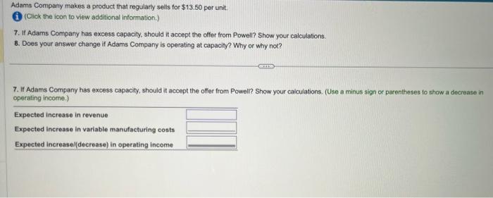Solved Adams Company makes a product that regularty sells | Chegg.com