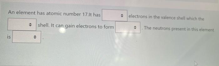 Solved An element has atomic number 17.It has • electrons in | Chegg.com