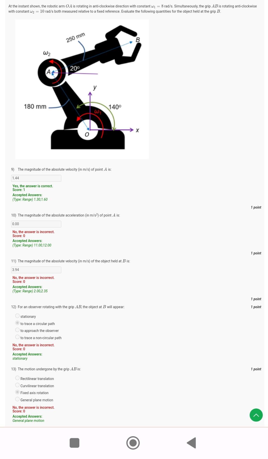 Solved At the instant shown, the robotic arm OA is rotating | Chegg.com