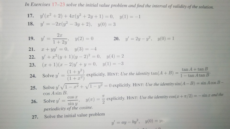 Solved problem and find the interval of validity of the | Chegg.com