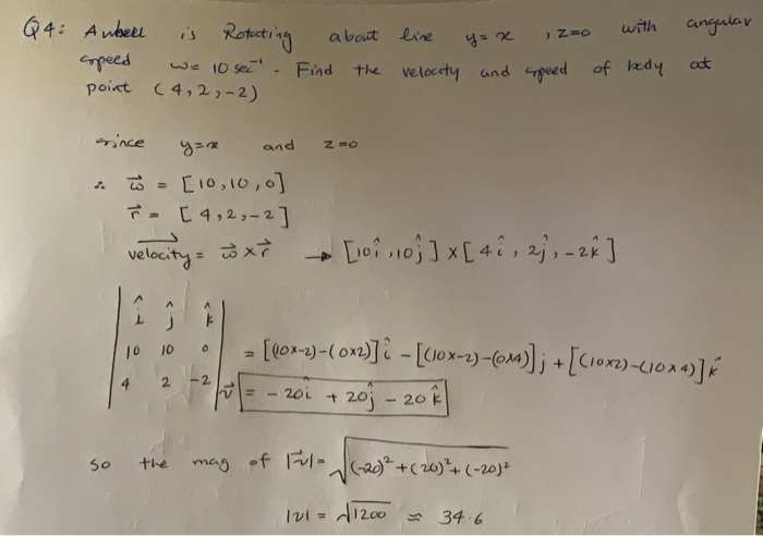 Solved A wheel is rotating about the line y = x, z = 0 with | Chegg.com