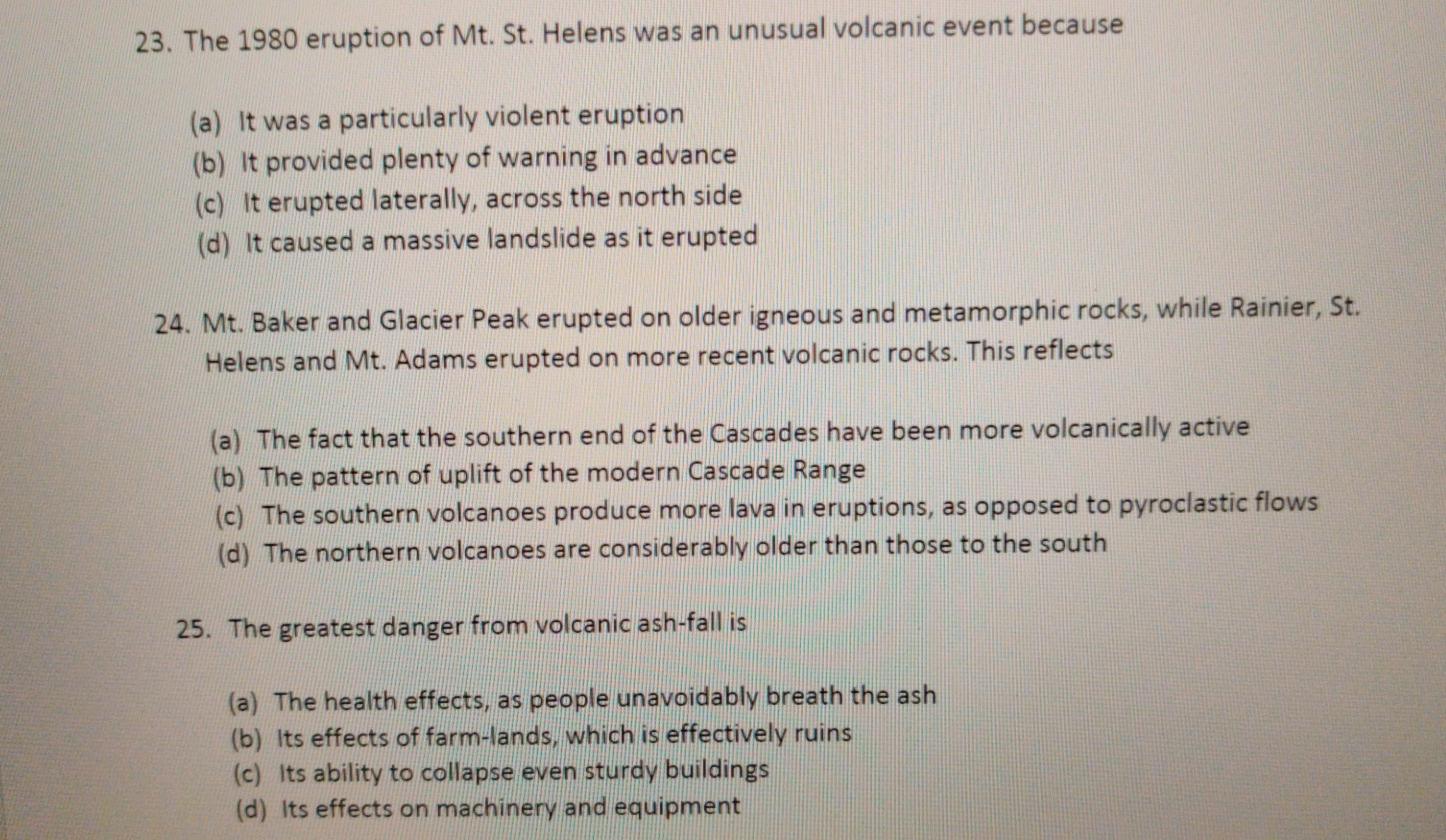 Solved 23. The 1980 eruption of Mt. St. Helens was an | Chegg.com
