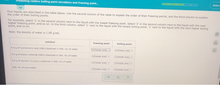 Solved Predicting relative boiling point elevations and | Chegg.com