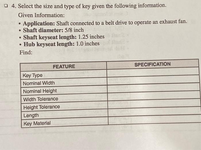 Solved 4. Select the size and type of key given the | Chegg.com
