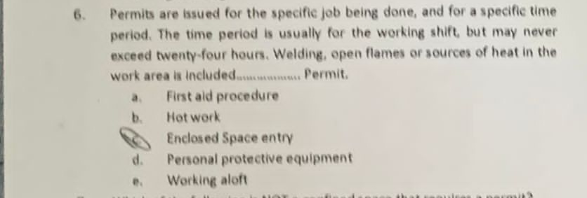 Solved Permits are issued for the specific job being done, | Chegg.com