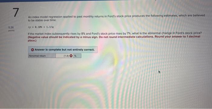 Solved An index model regression applied to past monthly | Chegg.com