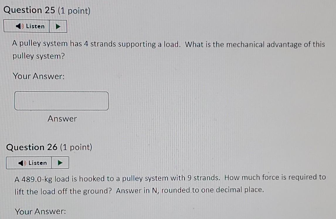 Solved A pulley system has 4 strands supporting a load. What | Chegg.com